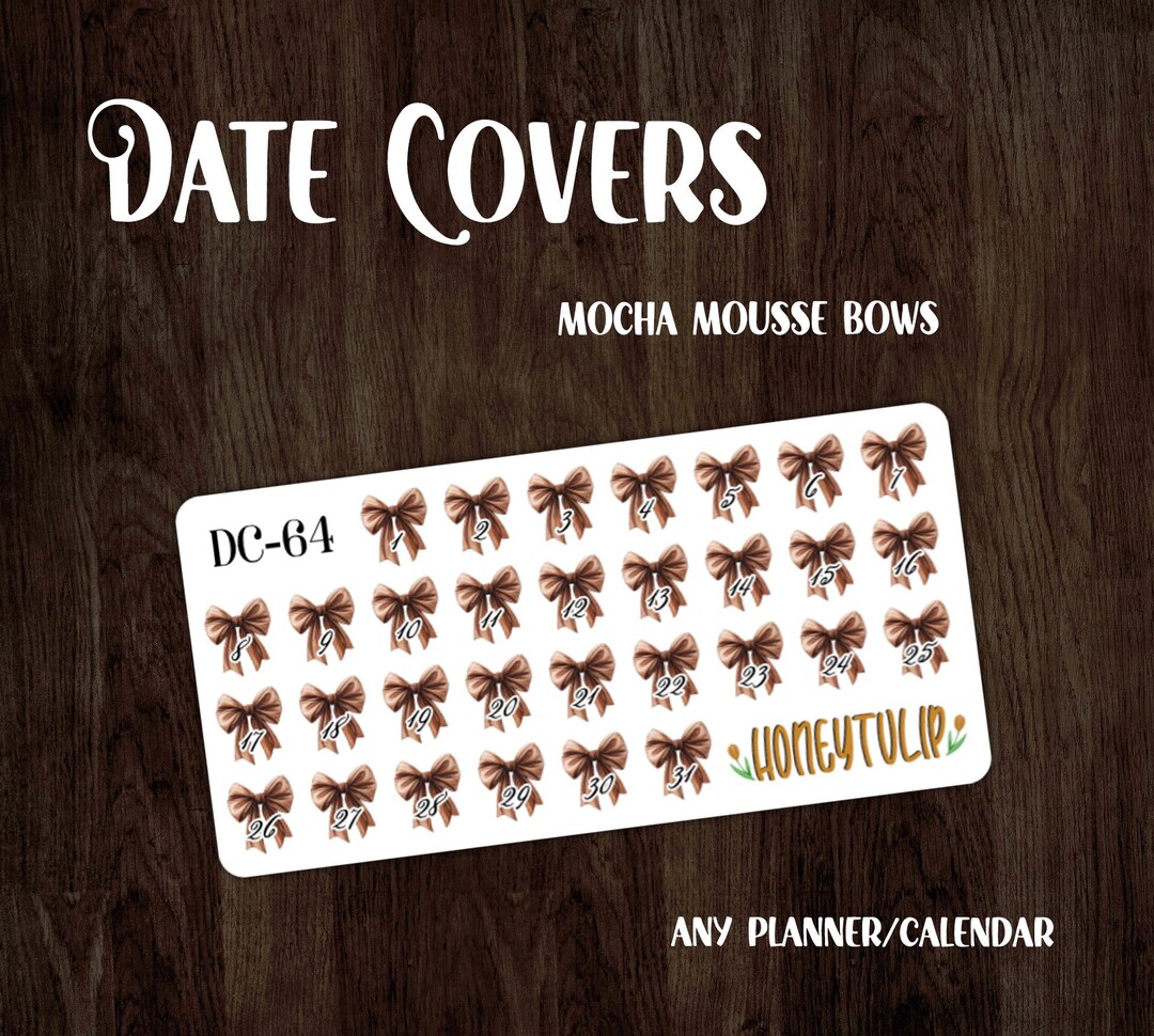 Mocha Mousse Bow Date Cover Stickers, Planner Stickers, Calendar Number Stickers, Coquette ...