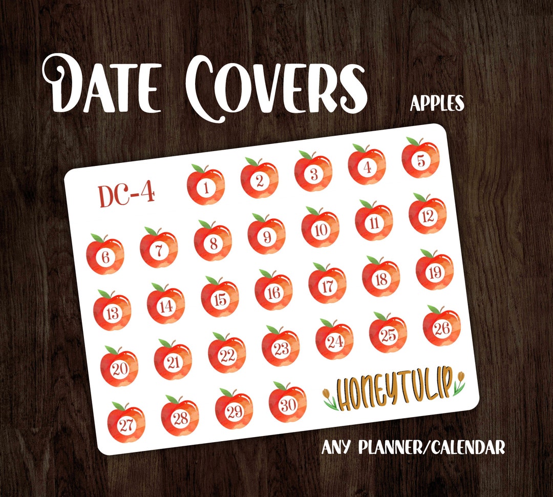 Apple Date Cover Stickers, Fall Planner Stickers, Calendar Number ...
