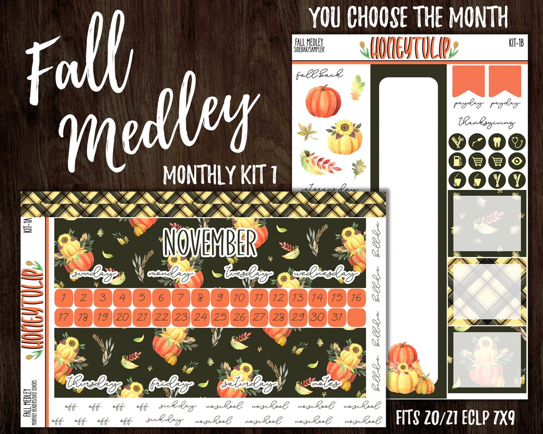 Kit-1 Monthly fall Medley Kit for EC 7X9, Planner Stickers - Etsy