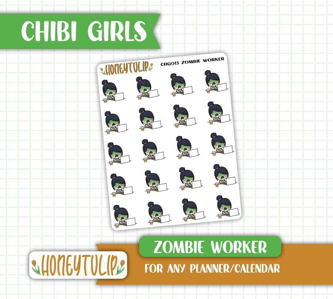 Chibi Girl Zombie Worker Planner Stickers, Personalized Stickers, Work ...