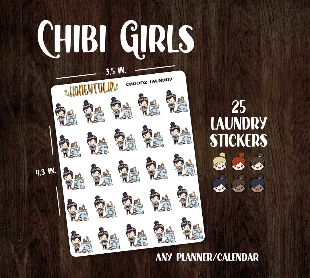 Chibi Girl Laundry Planner Stickers, Personalized Stickers, Chore ...
