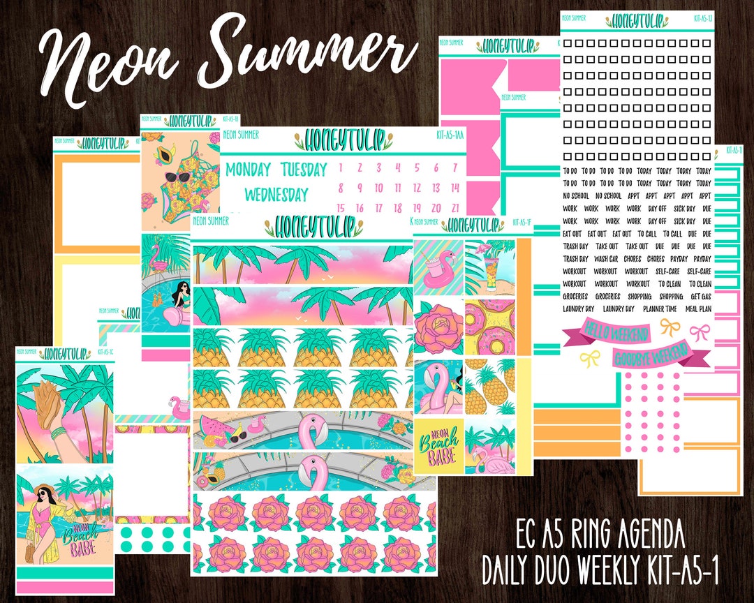 KIT A5-1 WEEKLY neon Summer Weekly Planner - Etsy