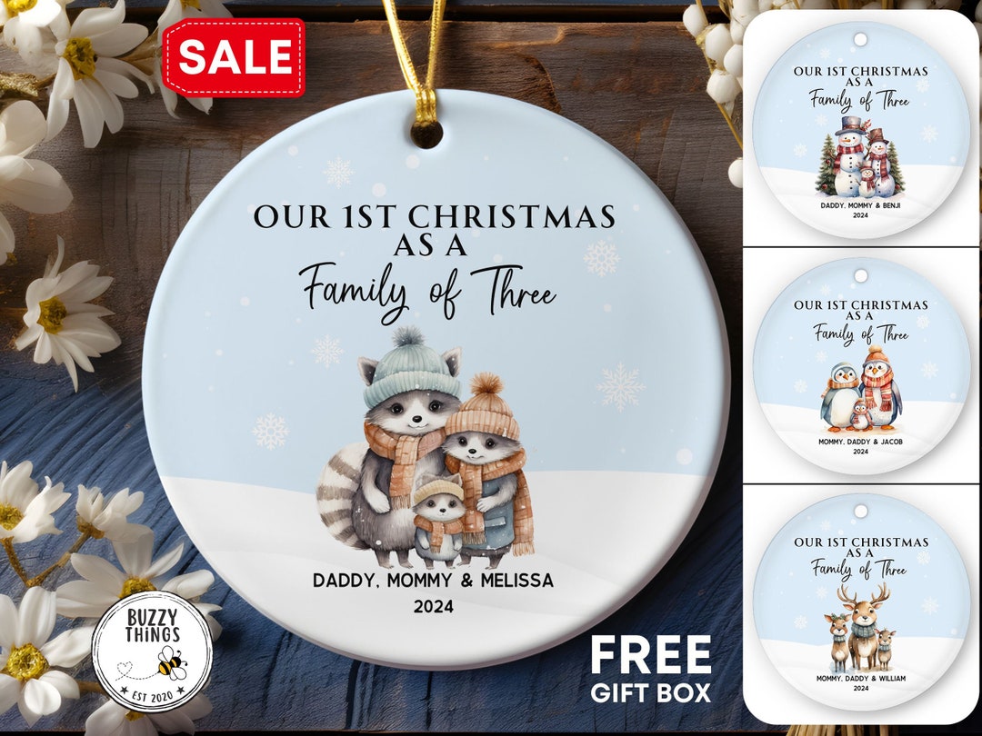 Family of Three Christmas Ornament, Personalized Family of 3 Ornament ...