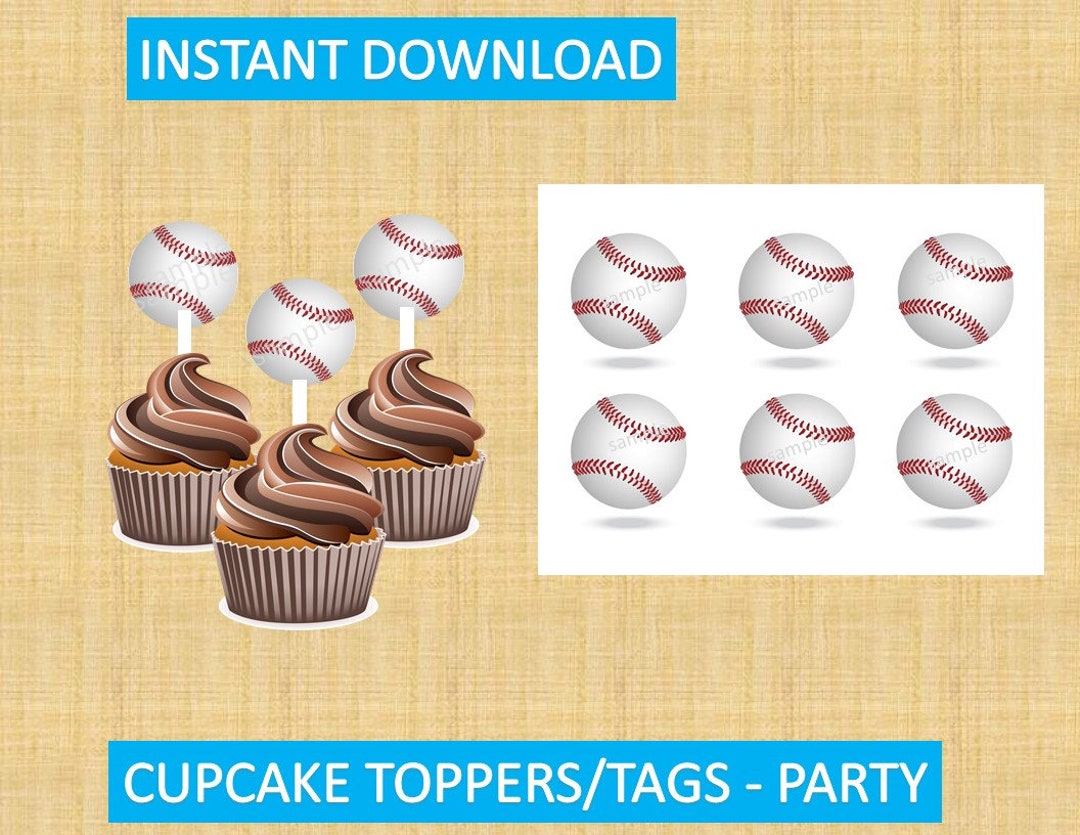 Baseball CUPCAKE Topper INSTANT DOWNLOAD/ Printable Cake Topper Tags ...