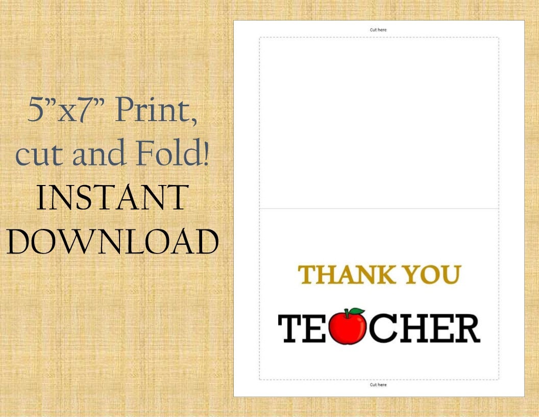 Teacher Thank You Card/ Printable Thank You Cards/ Instant Download ...