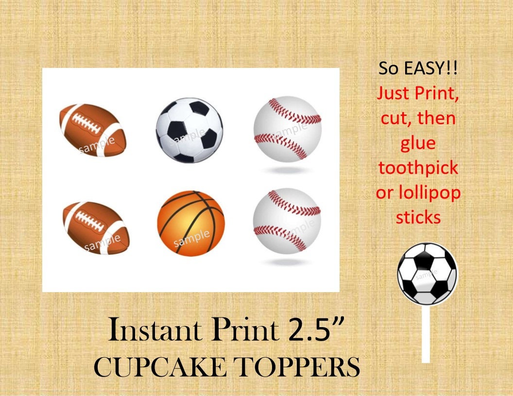 Sports CUPCAKE Topper INSTANT DOWNLOAD/ Printable Cake Topper Tags ...