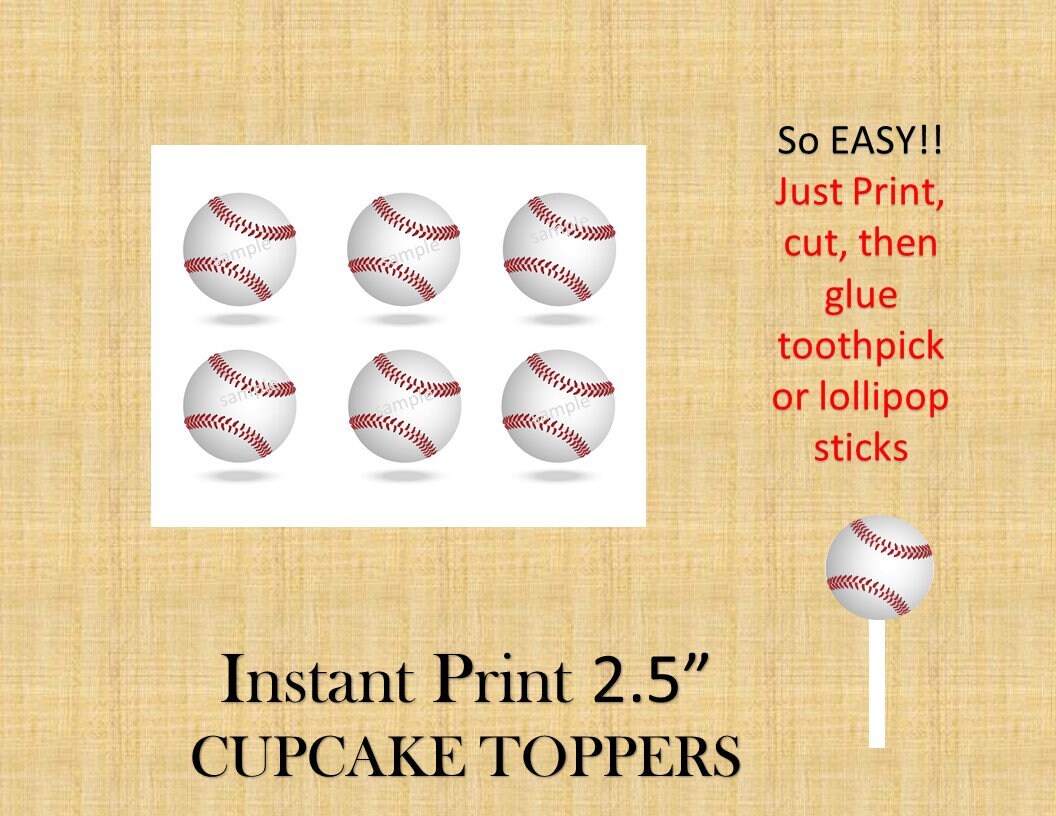 Baseball CUPCAKE Topper INSTANT DOWNLOAD/ Printable Cake Topper Tags ...