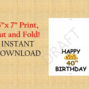 Happy 40th Birthday Card, Printable 40th Birthday Card, Happy Forty ...