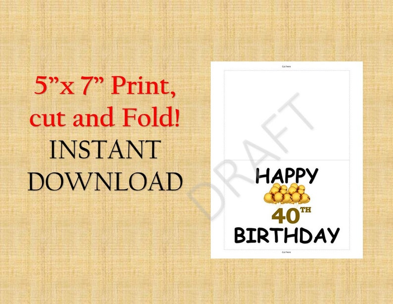Happy 40th Birthday Card, Printable 40th Birthday Card, Happy Forty ...