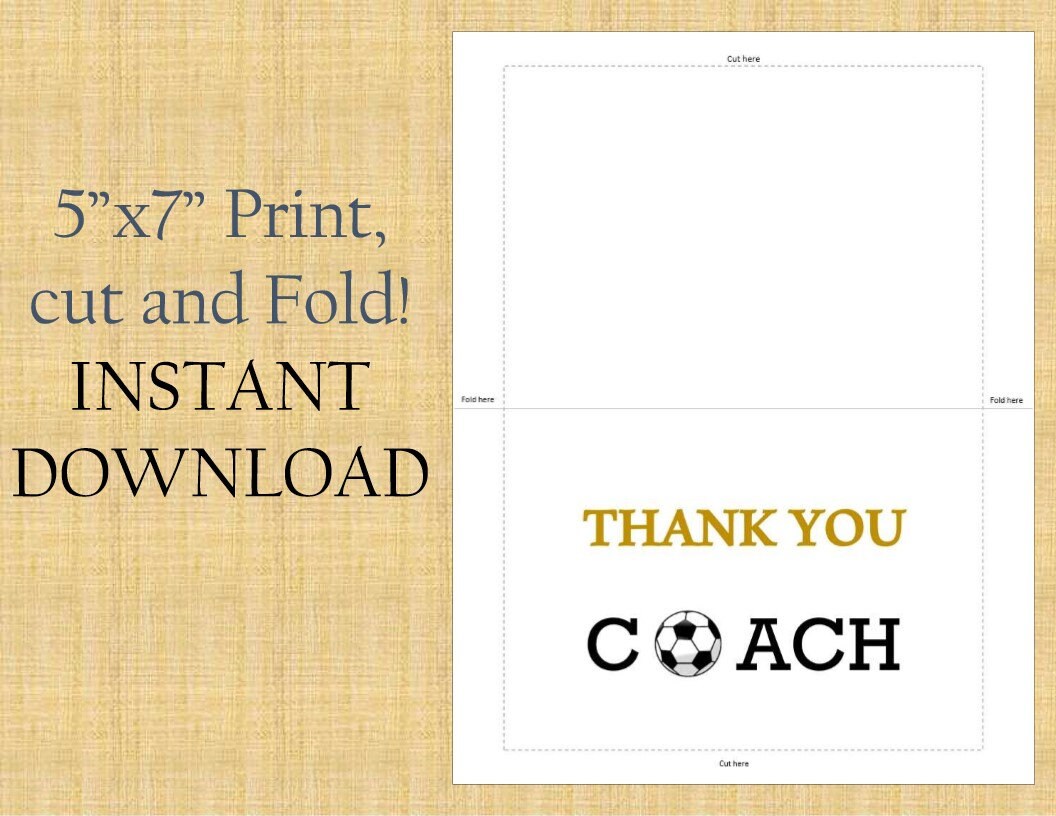 Soccer Thank You Card Printable for Soccer Coach/ Instant Download/ Pdf ...