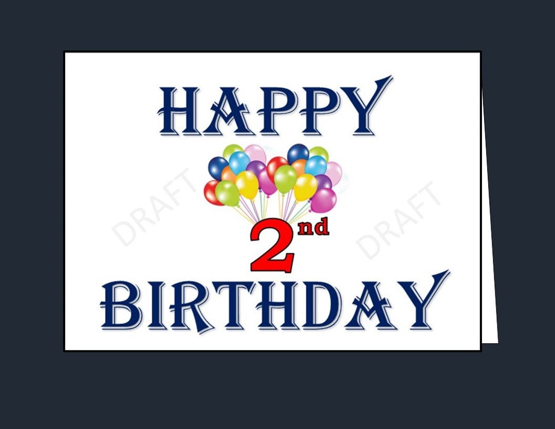 Happy 2nd Birthday Card, Printable 2nd Birthday Card, Happy Second ...