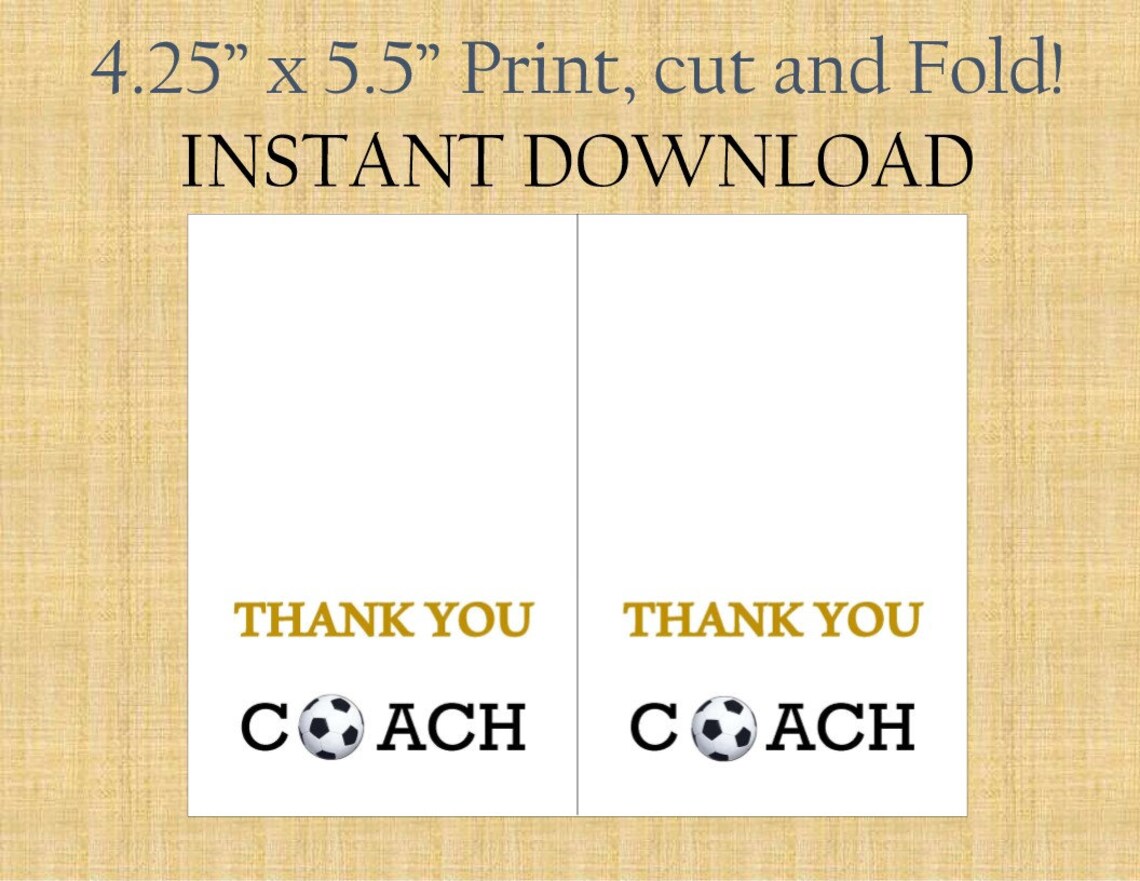 Soccer Thank You Card Printable for Soccer Coach/ Instant Download/ Pdf ...