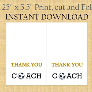 Soccer Thank You Card Printable for Soccer Coach/ Instant Download/ Pdf ...