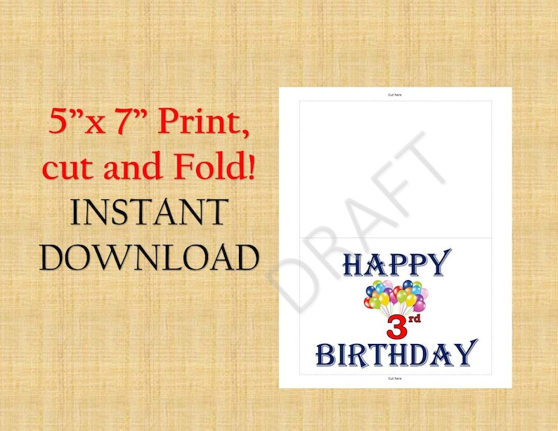 Happy 3rd Birthday Card, Printable 3rd Birthday Card, Happy Third ...