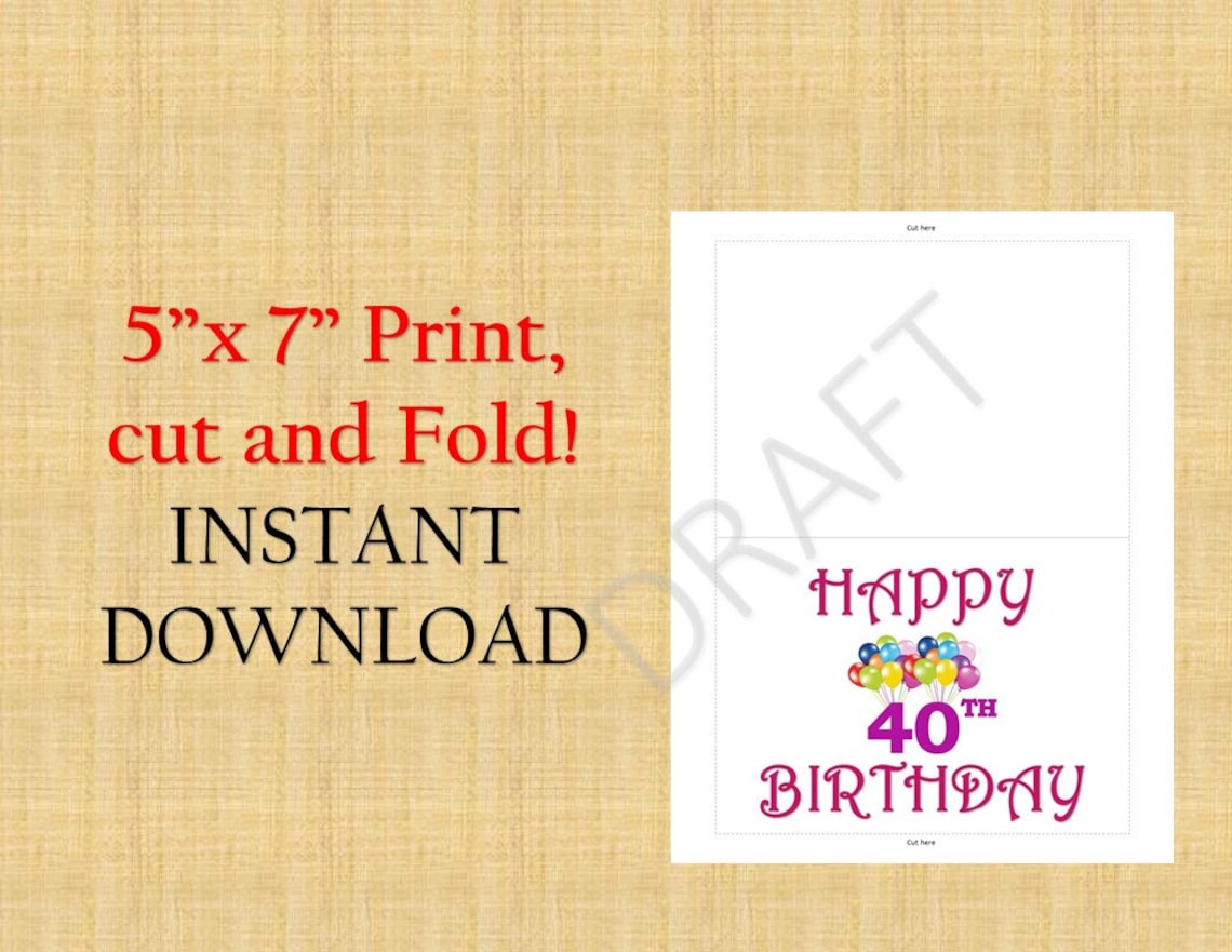 Happy 40th Birthday Card: Printable Balloon Design (PDF) - Etsy