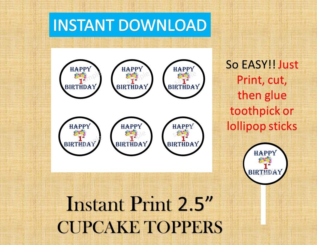 First Birthday Cake Topper INSTANT DOWNLOAD/ Printable Cupcake Topper ...