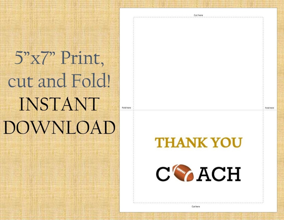 Football Thank You Card / Printable Thank You Cards/ Football Coach ...