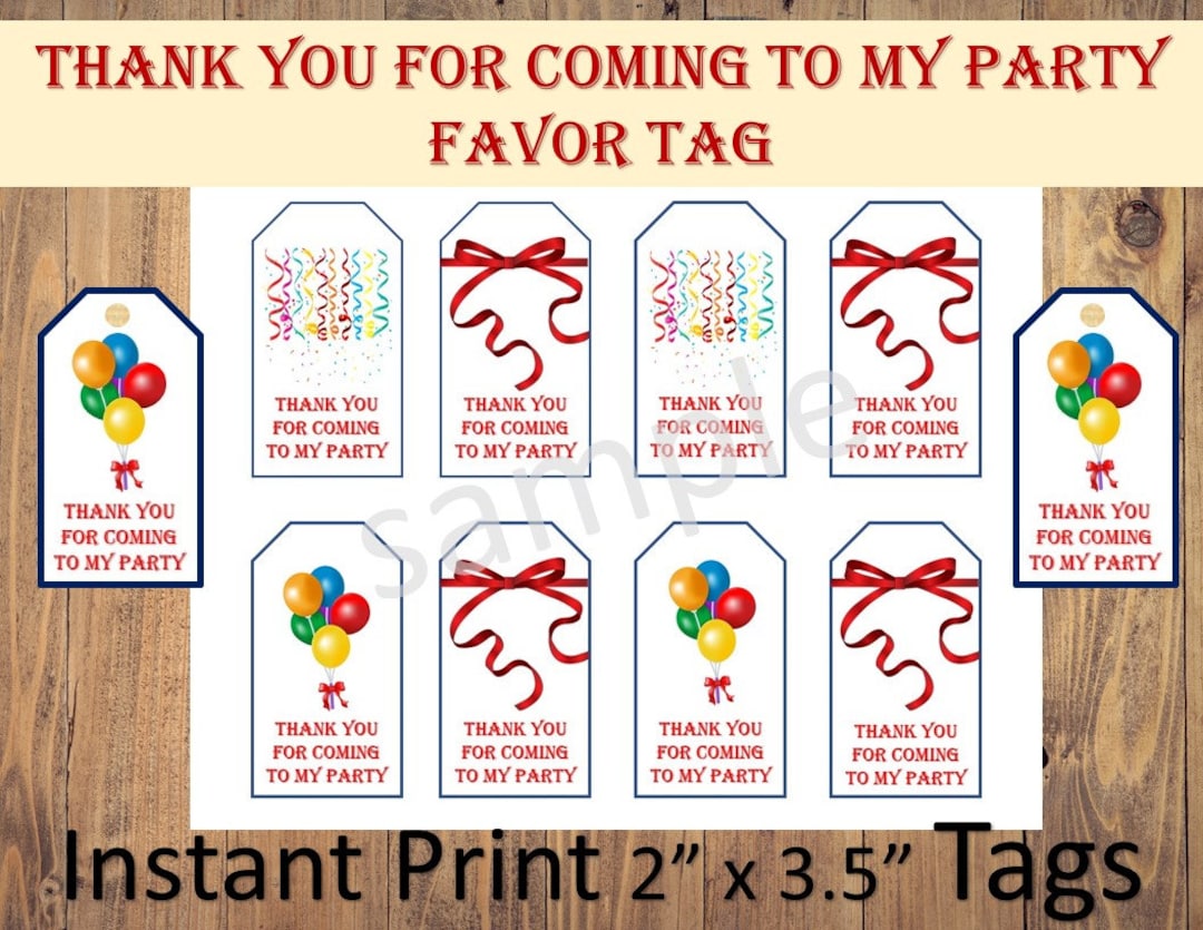 Party Favor Tags, Thank You Printable (instant Download) - Etsy