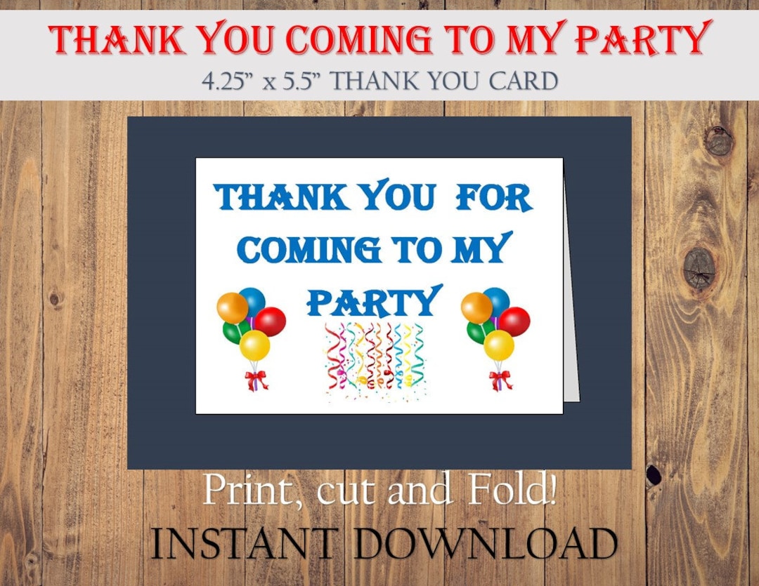 Thank You for Coming to My Party Favor Cards Printable, Birthday Party ...