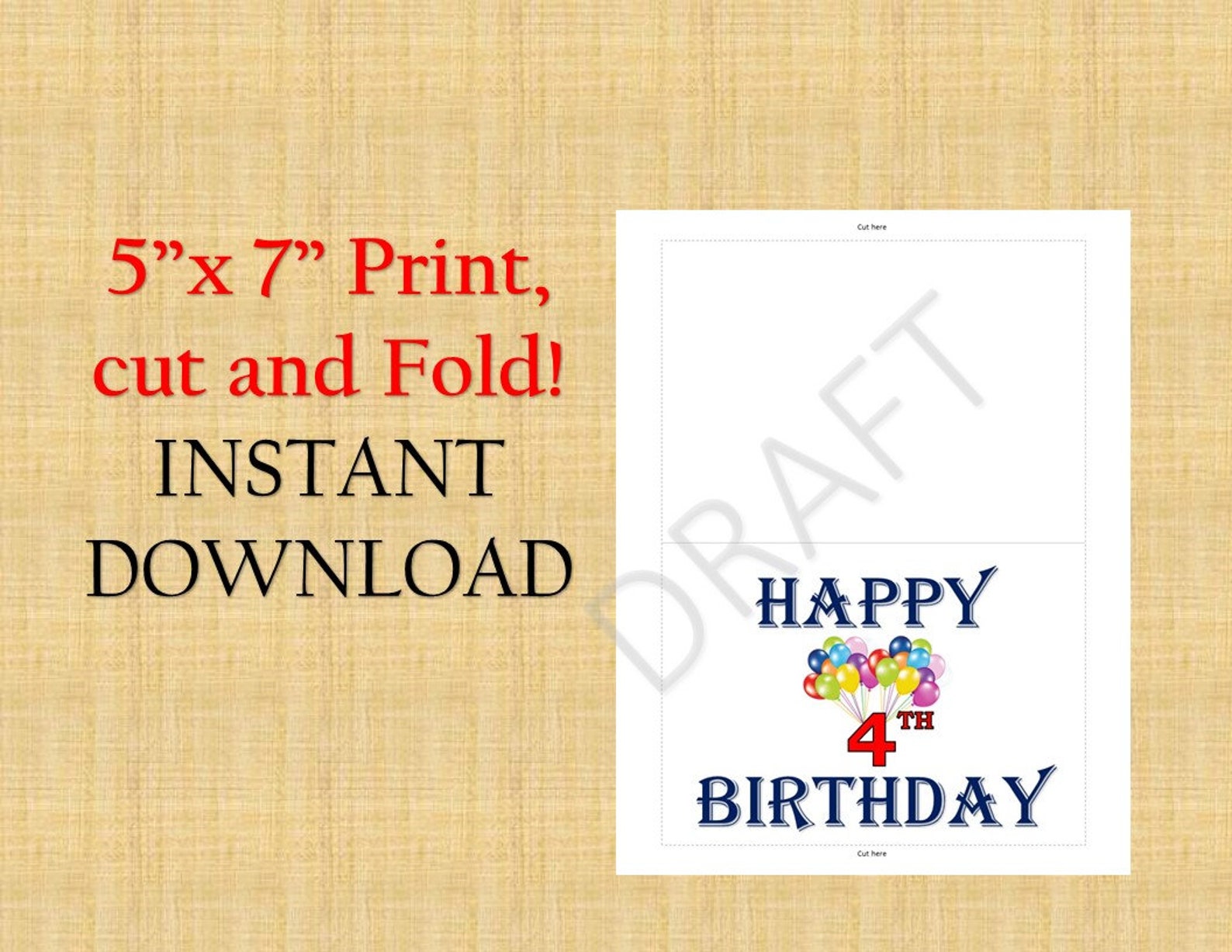 Happy 4th Birthday Card, Printable 4th Birthday Card, Happy Fourth ...