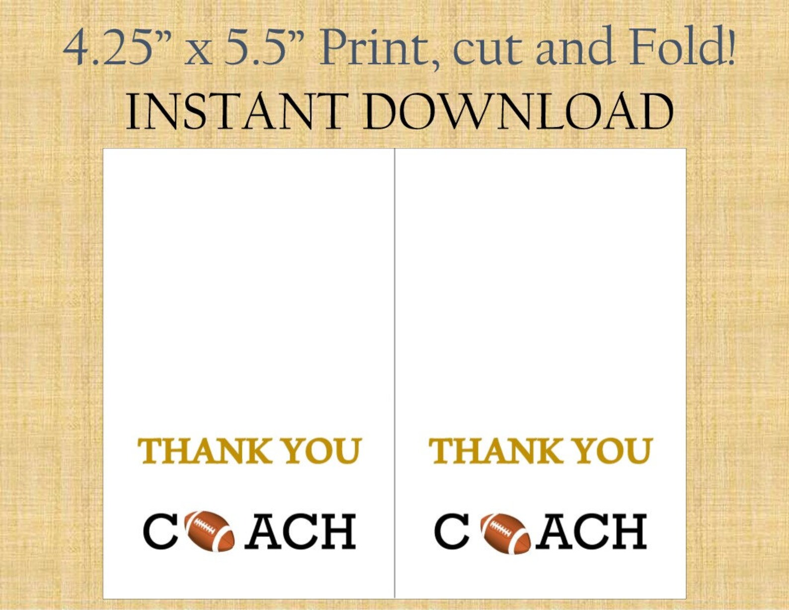 Football Thank You Card / Printable Thank You Cards/ Football Coach ...