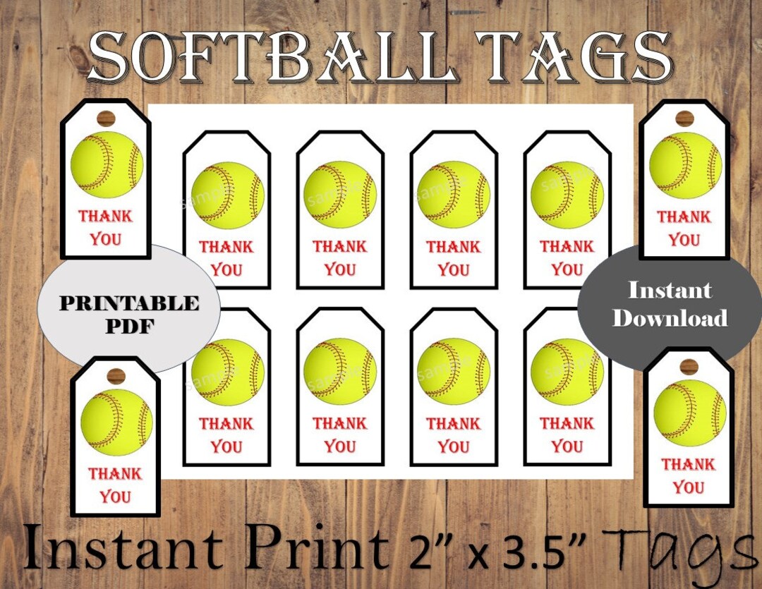 SOFTBALL Tags Printable/ Softball Tags / Softball Favor Tags / Ball ...