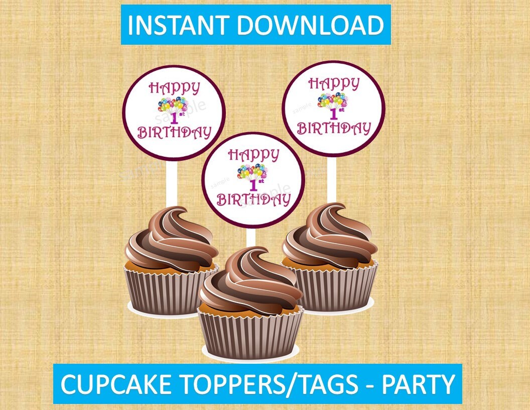 First Birthday Cake Topper INSTANT DOWNLOAD/ Printable Cupcake Topper ...
