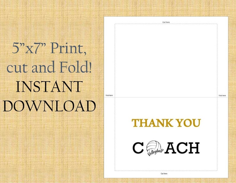 Volleyball Coach Thank You Card / Coach Appreciation / Instant Download ...