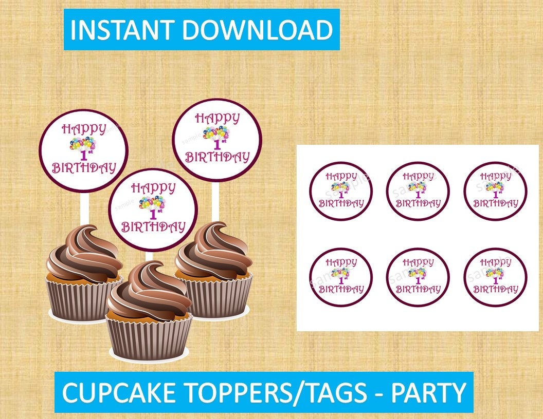 First Birthday Cake Topper INSTANT DOWNLOAD/ Printable Cupcake Topper ...