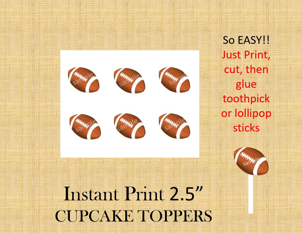 Football Cupcake Topper, INSTANT DOWNLOAD, Printable Cake Topper ...