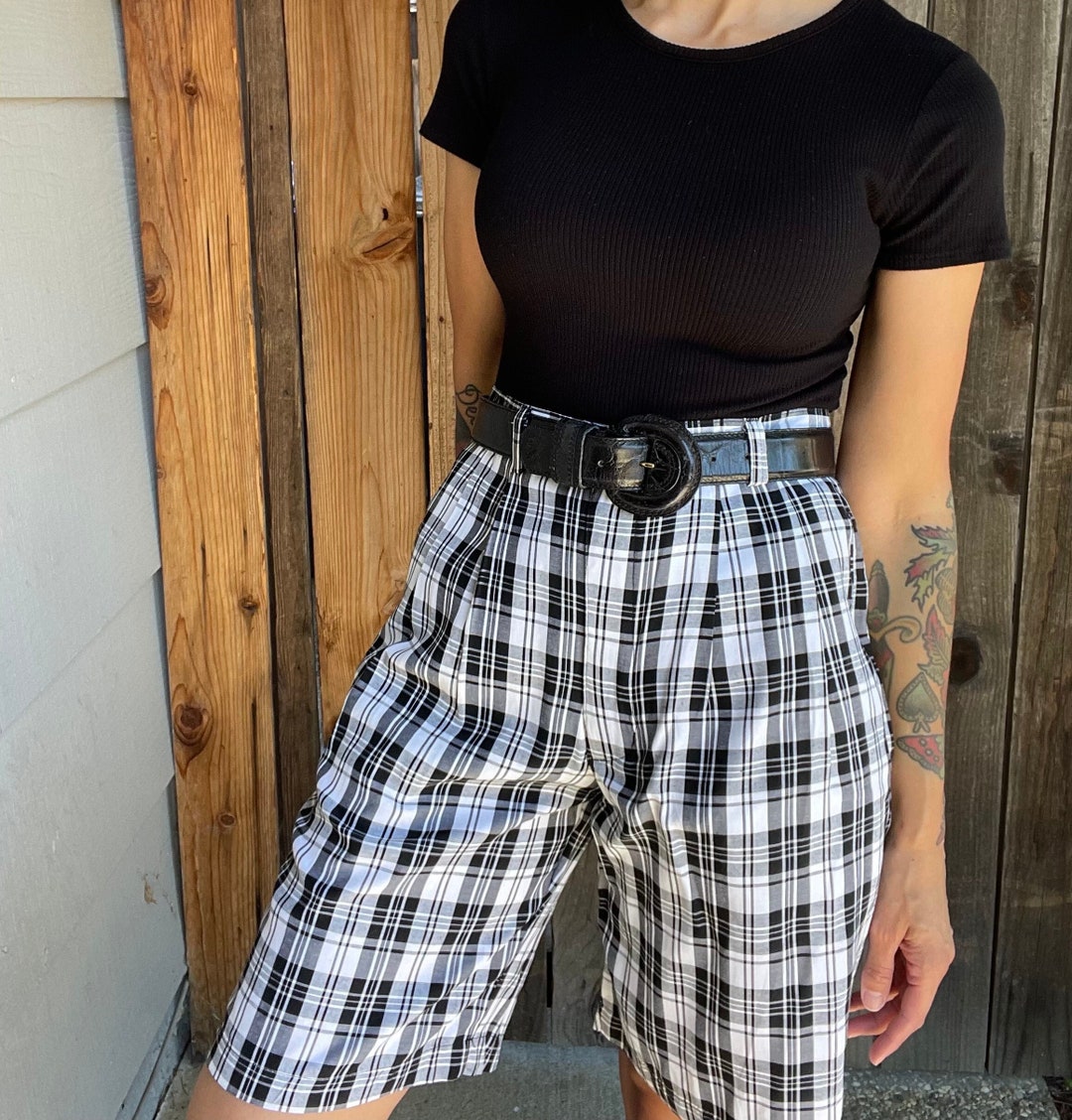 Vintage 1990s Stone Age Black & White Plaid High Waisted Shorts, 29 ...