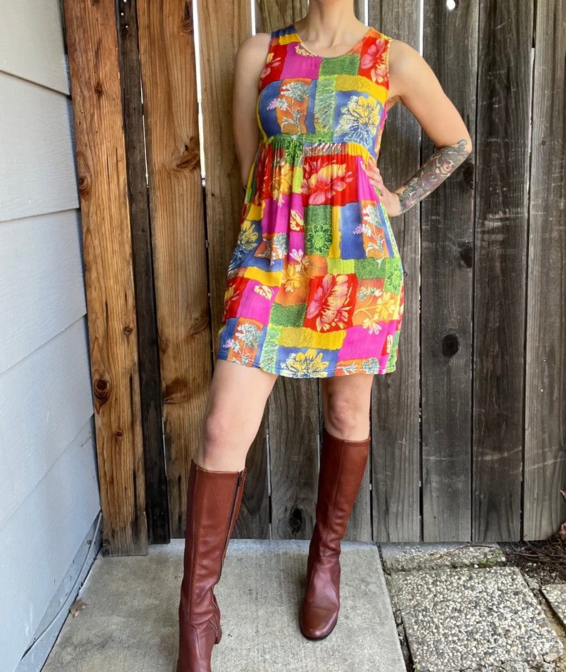 Vintage 1990s Carole Little Sport Petite Floral Mini Babydoll Dress ...