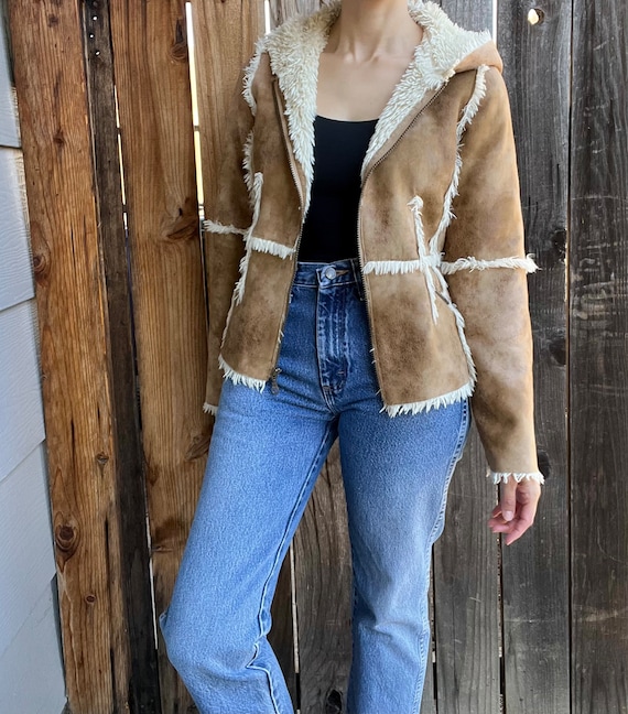 Tsunami Faux Shearling Suede Jacket, Size Small - Gem