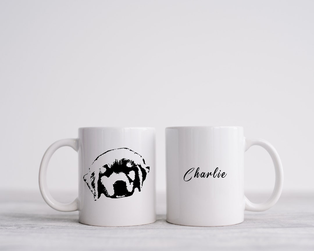 15oz White Custom Stencil Pet Mug With Name, Personalized Pet Photo on ...