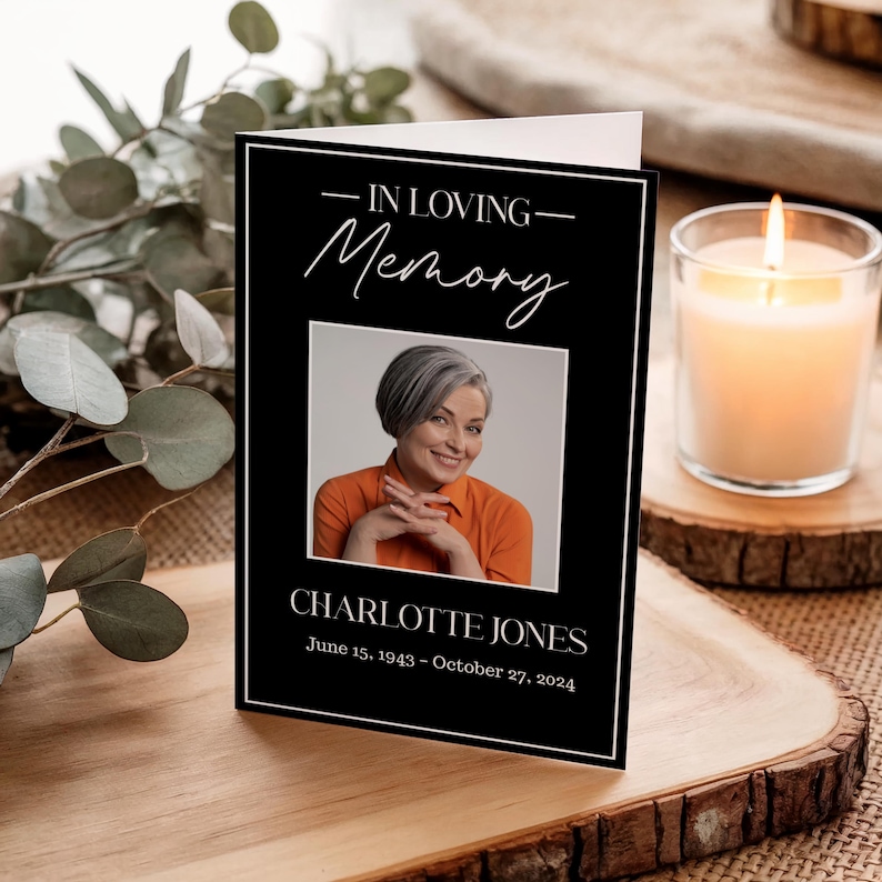 4 Page Obituary Program Template- Bifold Memorial Booklet, Canva ...