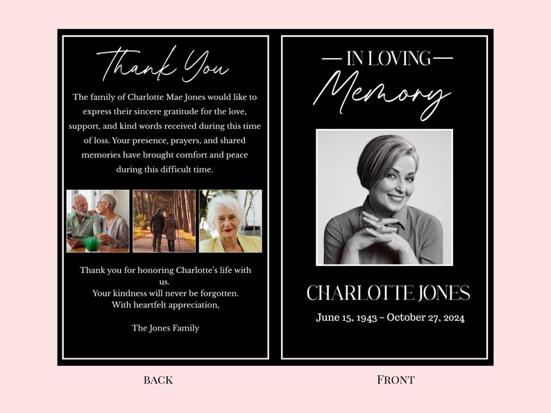 4 Page Obituary Program Template- Bifold Memorial Booklet, Canva ...