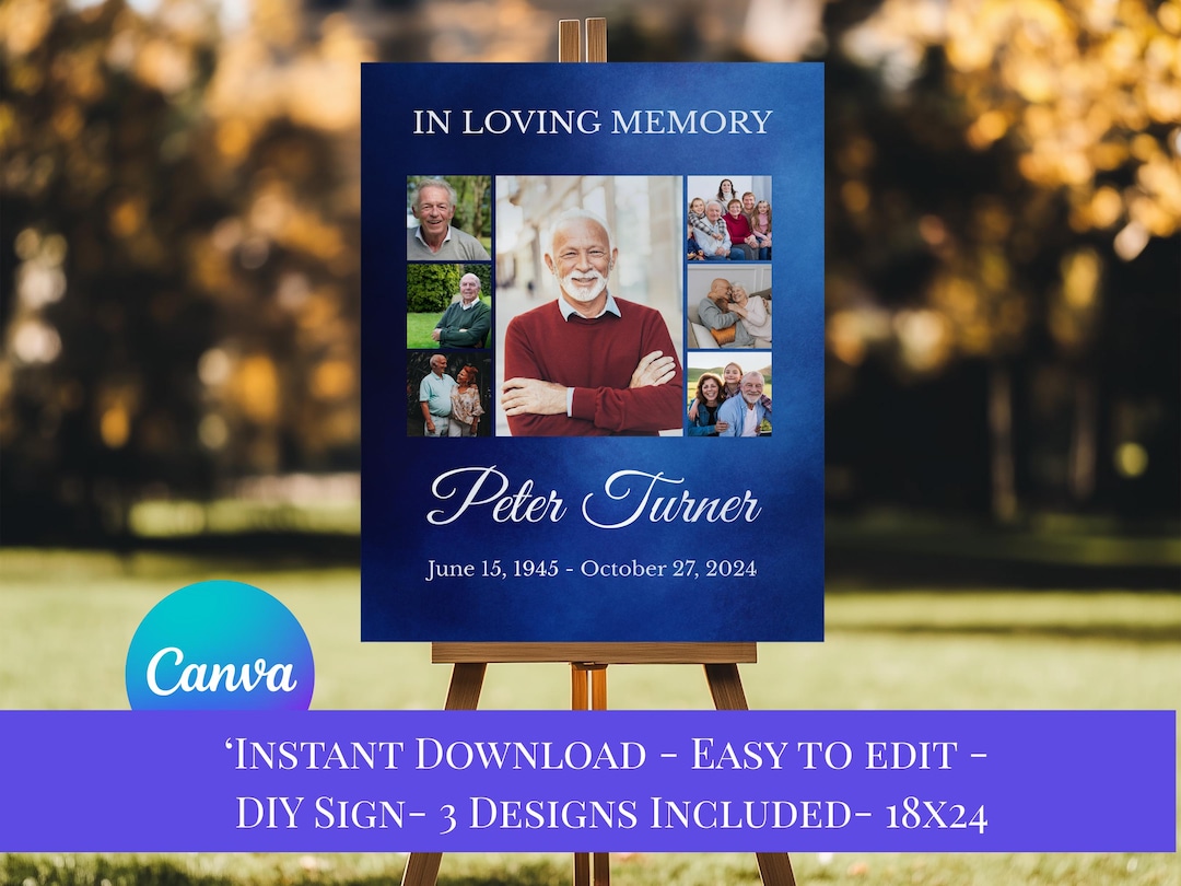 Funeral Photo Board Template, Editable Canva Collage Sign for Memorial ...