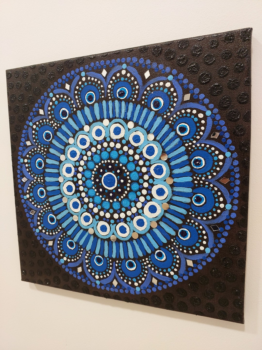 Evil Eye Mandala Acrylic Painting on Canvas With Mirrors for Decoration ...