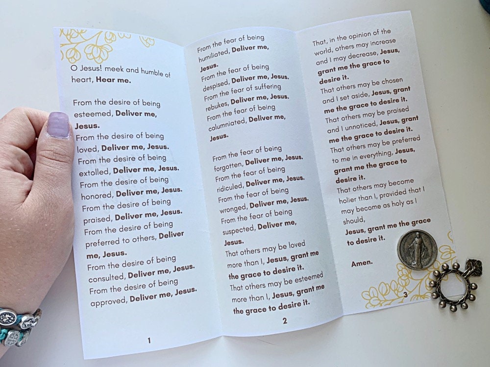 The Litany of Humility Prayer Trifold, Catholic Prayer Card ...