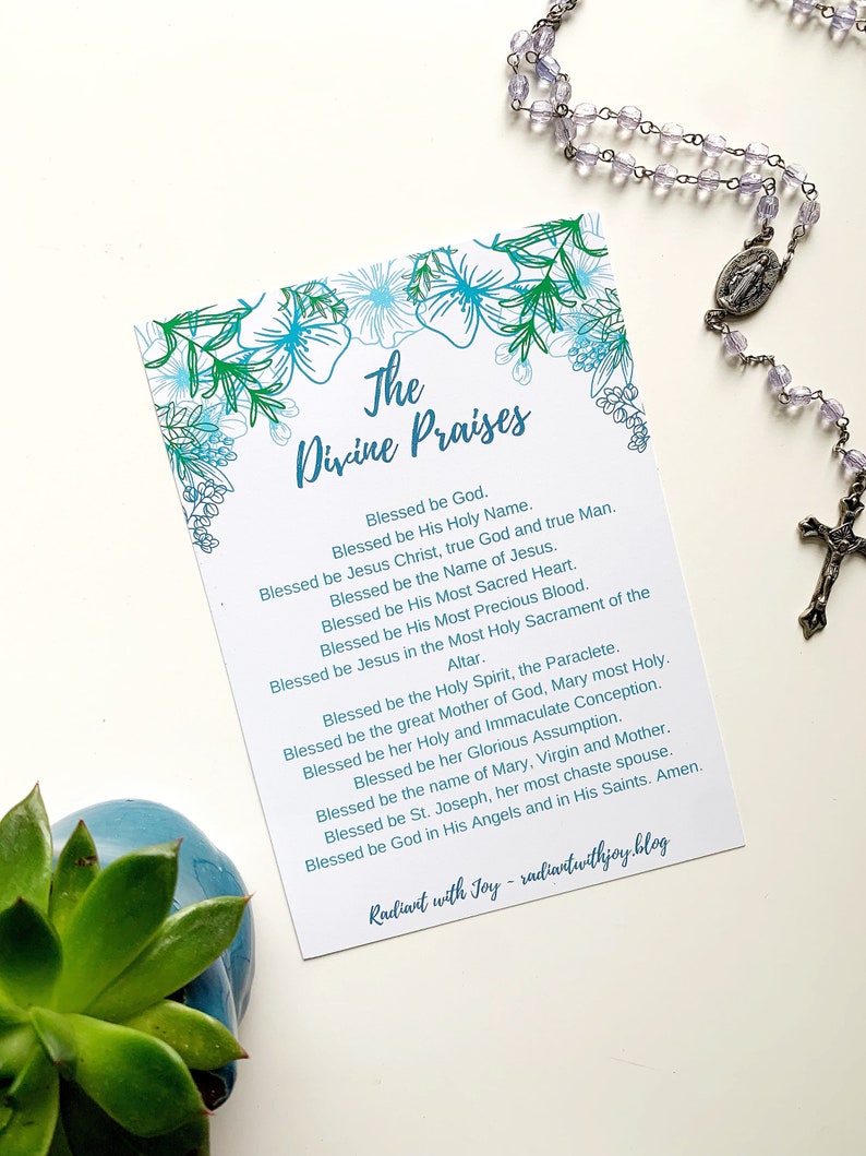 The Divine Praises | Catholic Prayer Card | Eucharistic Adoration ...