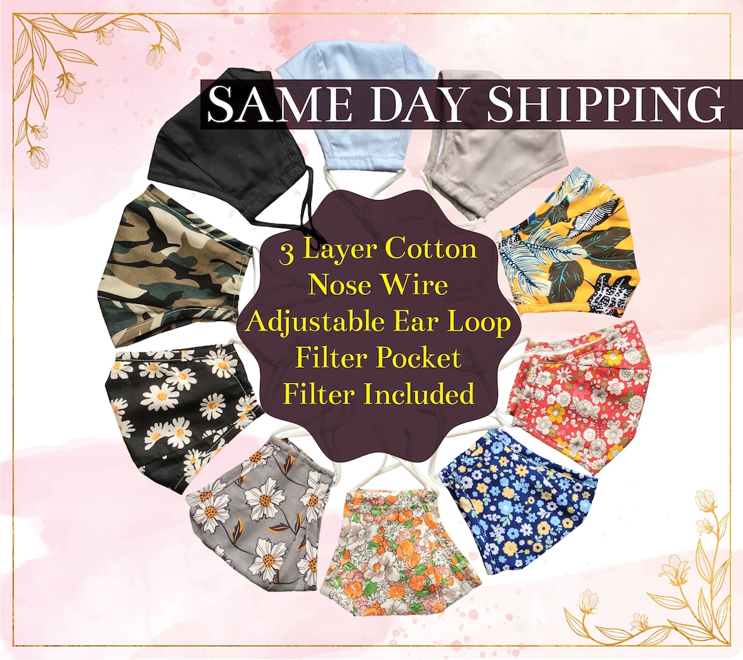 CLEARANCE: Adult Face Masks | Adjustable Ear Loop | 3 Layer Cotton ...