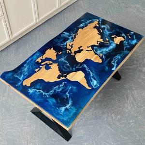 World Map Accent Table, Living Room Epoxy Resin Table, World Map Resin ...