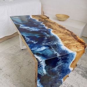 Nautical Coastal Epoxy Resin Live Edge Table, Handmade Modern Furniture ...