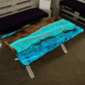 Fluorescent Epoxy Resin Table Poplar Ocean Blue Table Luxury - Etsy