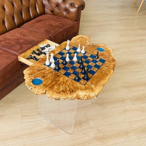 Epoxy Resin Chess Table, Accent Chess Game Table Top, Custom Chess ...