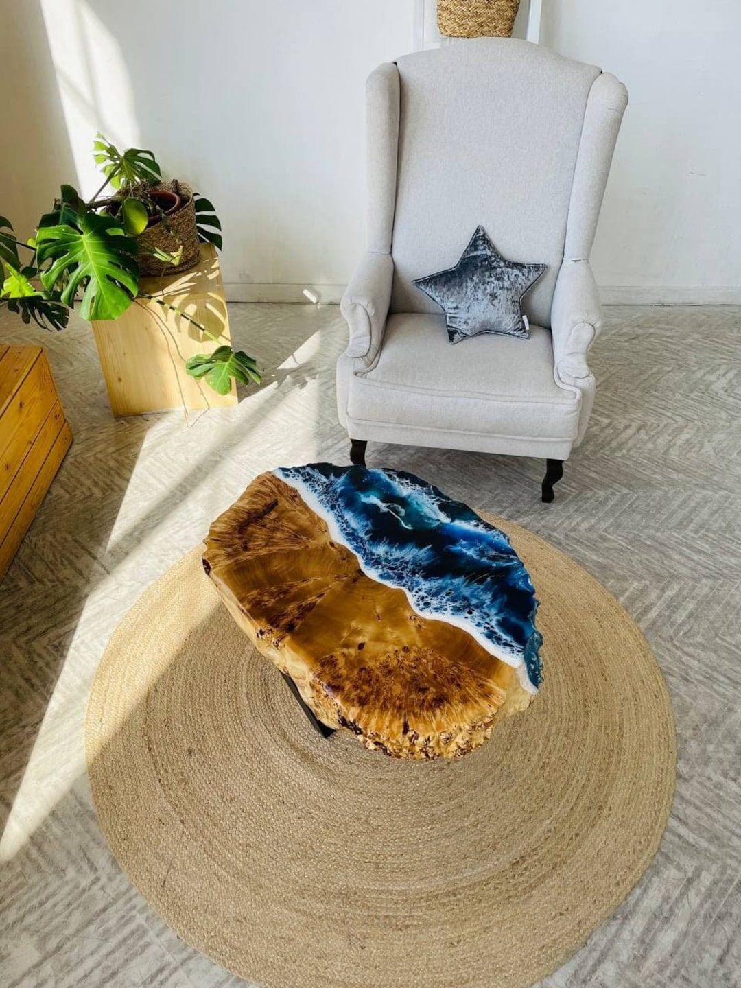Round Epoxy Table, Resin Ocean Table, Epoxy Resin Coffee Table, Ocean ...