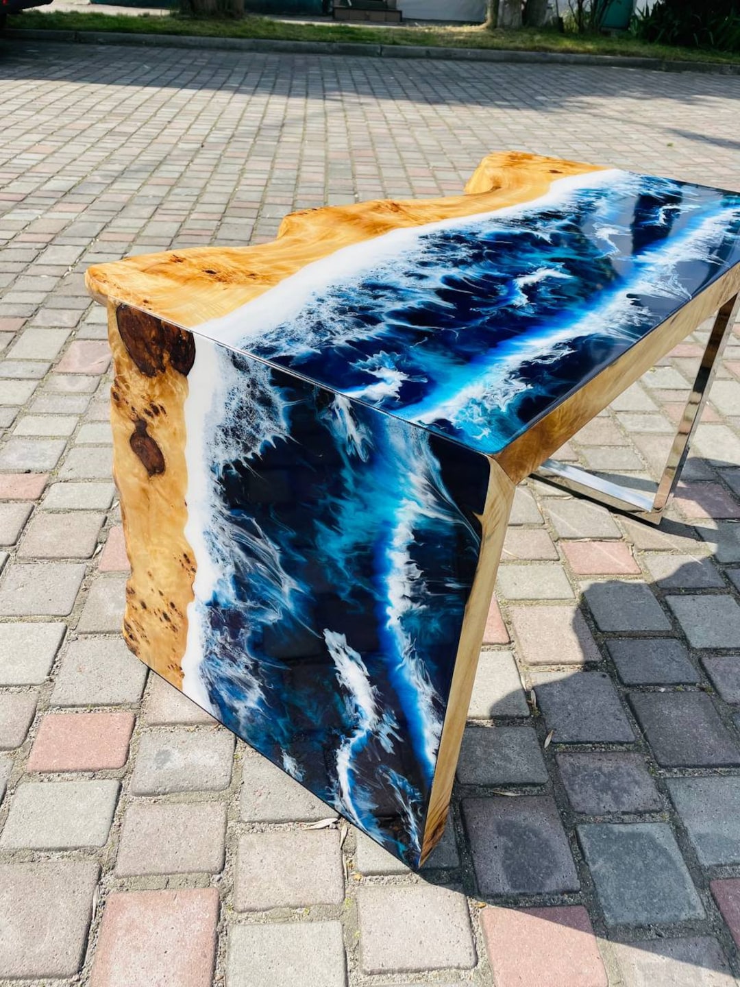 Live Edge Epoxy Resin Dining Table Handcrafted Natural Wood Tabletop ...
