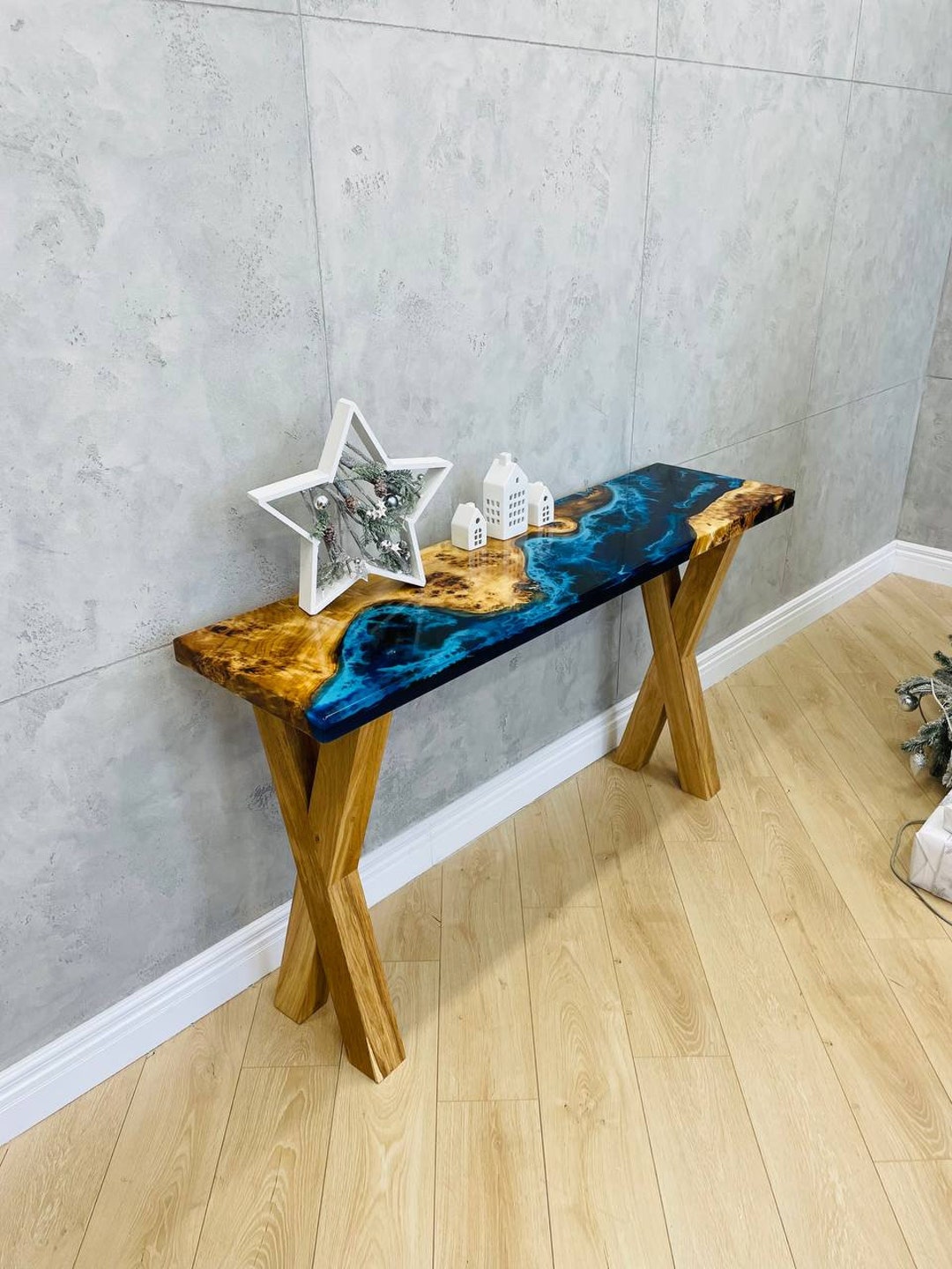 Epoxy Resin Console Table, Epoxy Console Table, Wood Narrow Console ...