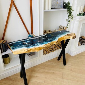 Custom Ocean Epoxy Resin Table, Console Table, Entryway Console Cabinet ...