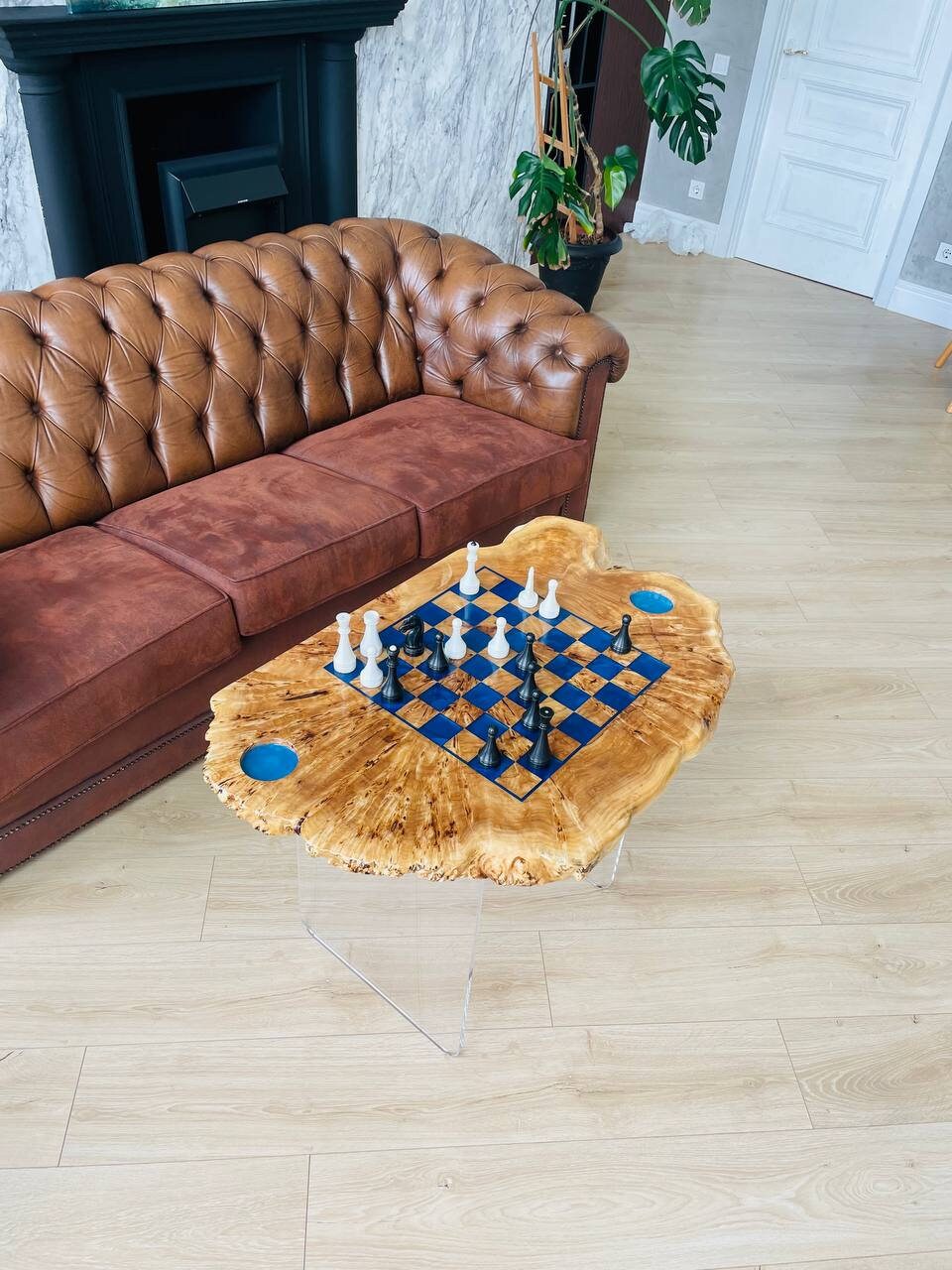 Epoxy Resin Chess Table, Accent Chess Game Table Top, Custom Chess ...